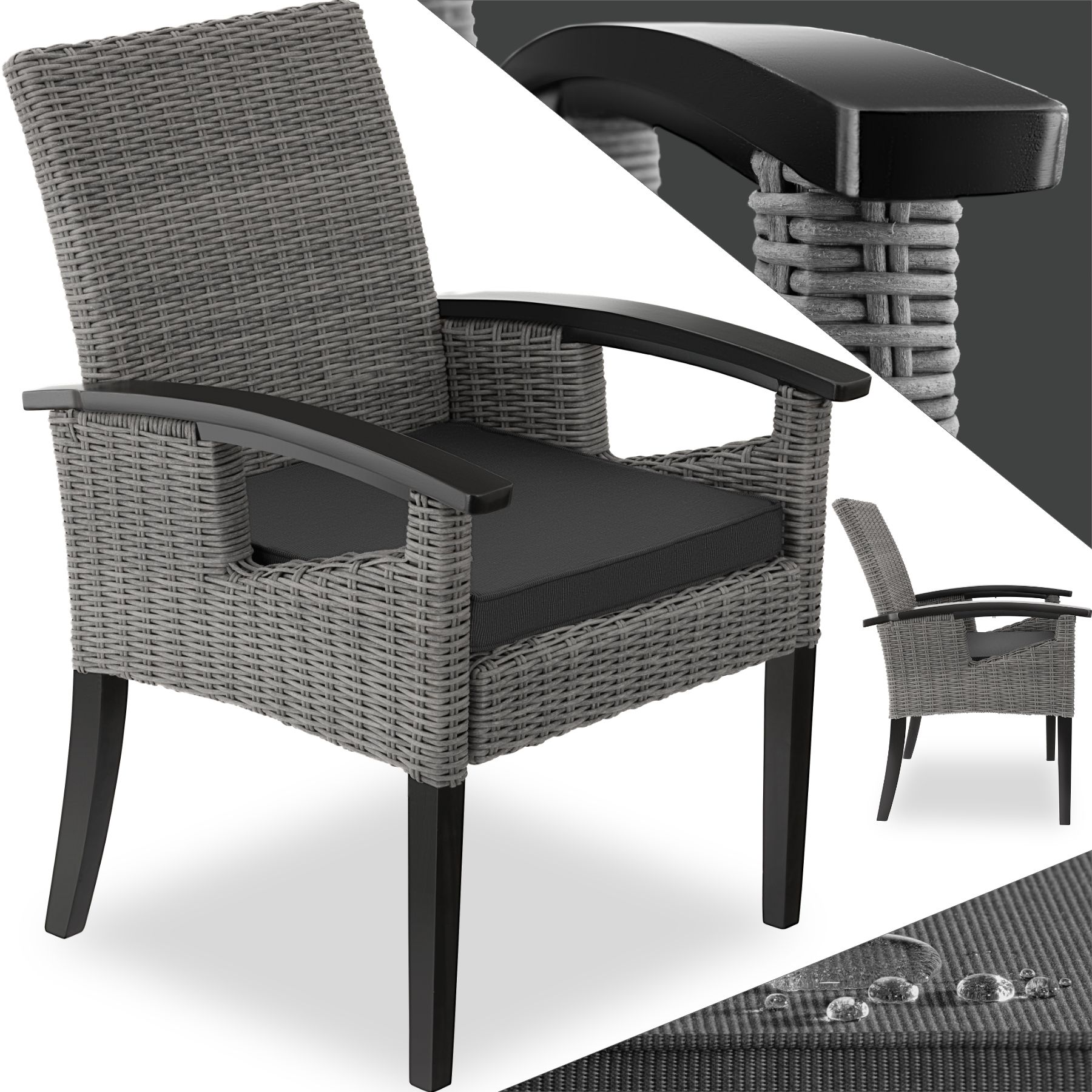 Wicker stoel Rosarno, Frames van massief hout, Weerbestendig en UV ...