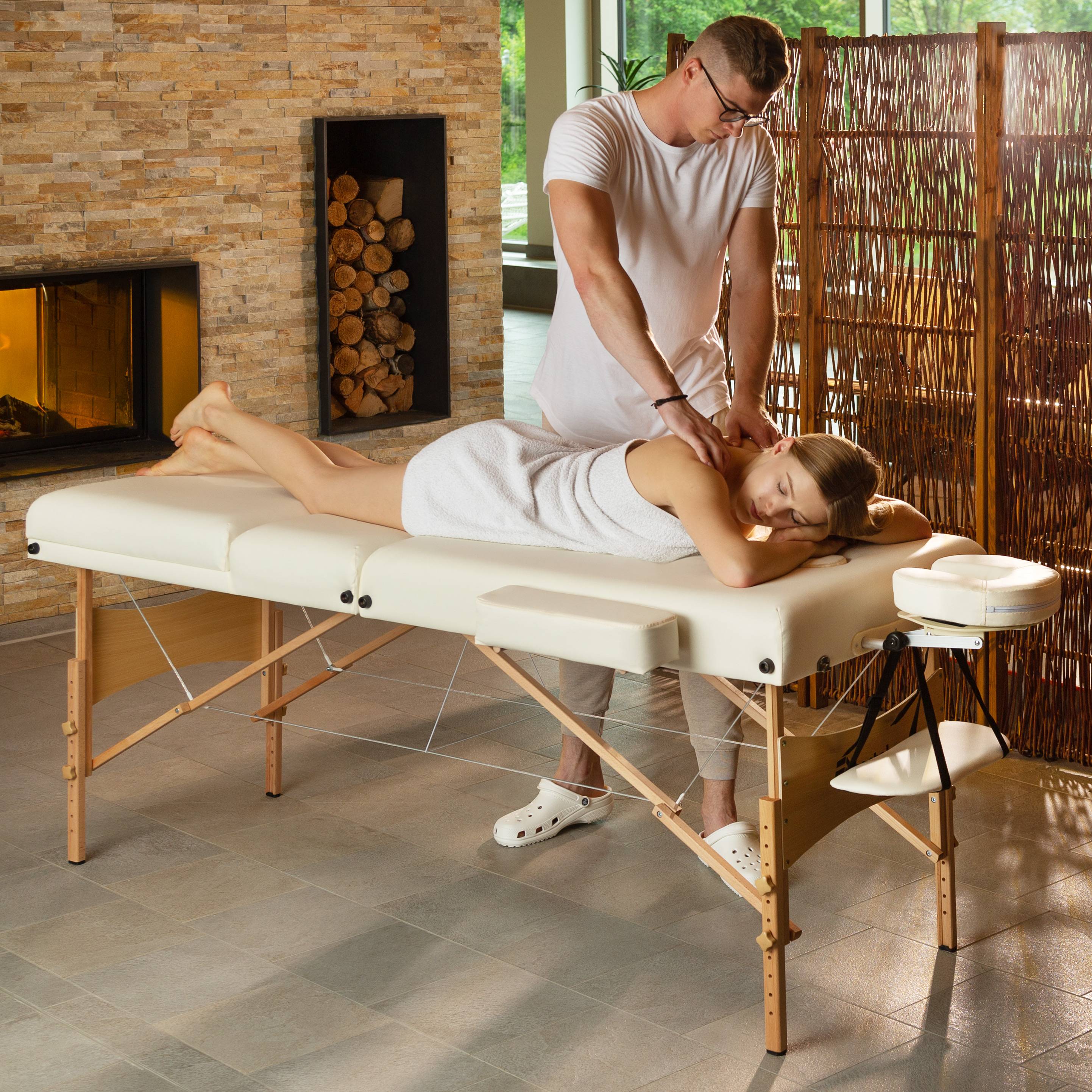 Massagetafel met 3 zones, Matras 10 cm, met houten frame, inklapbaar en ...